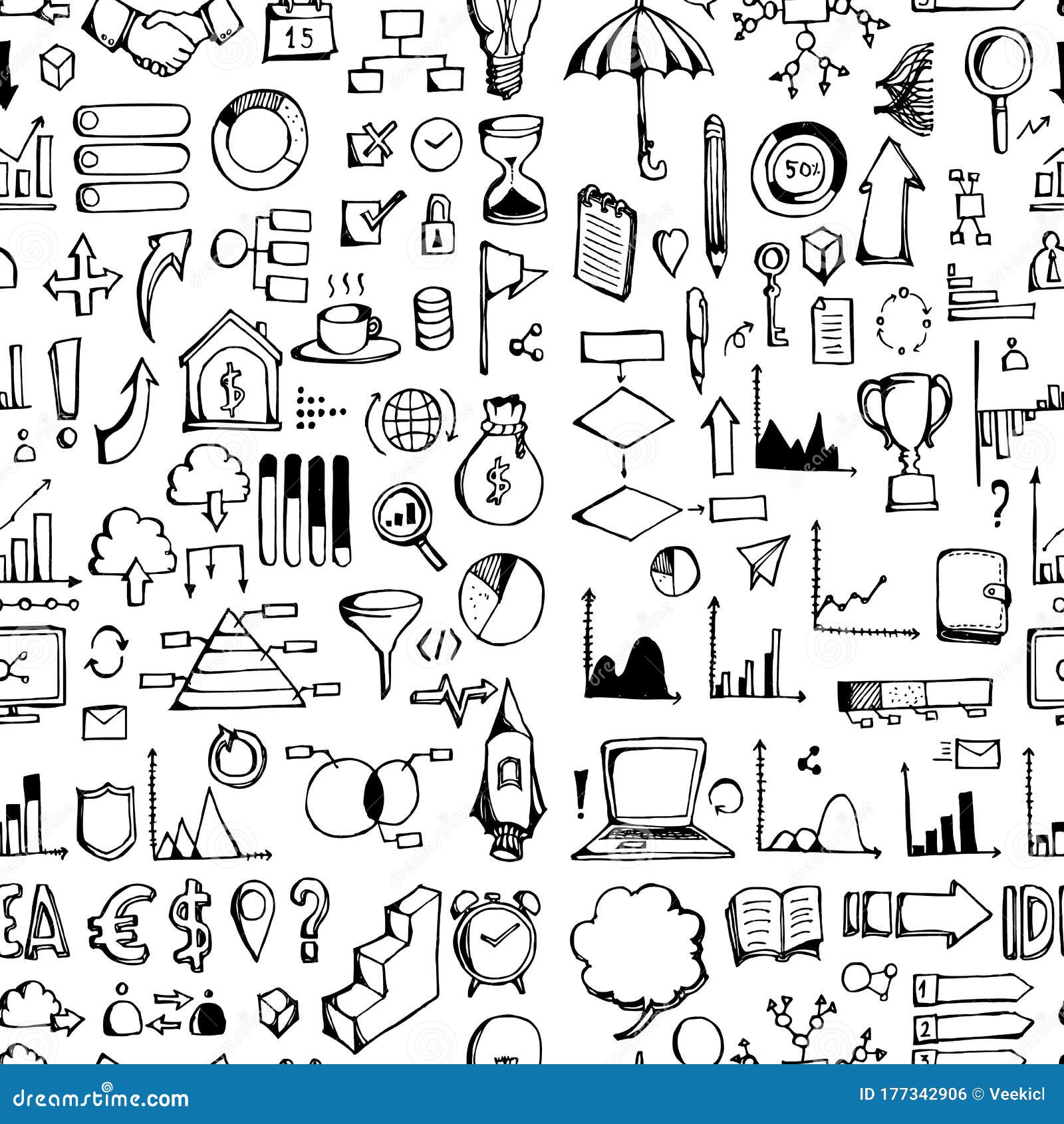 Business Doodle Background Seamless Pattern. Drawing Vector ...
