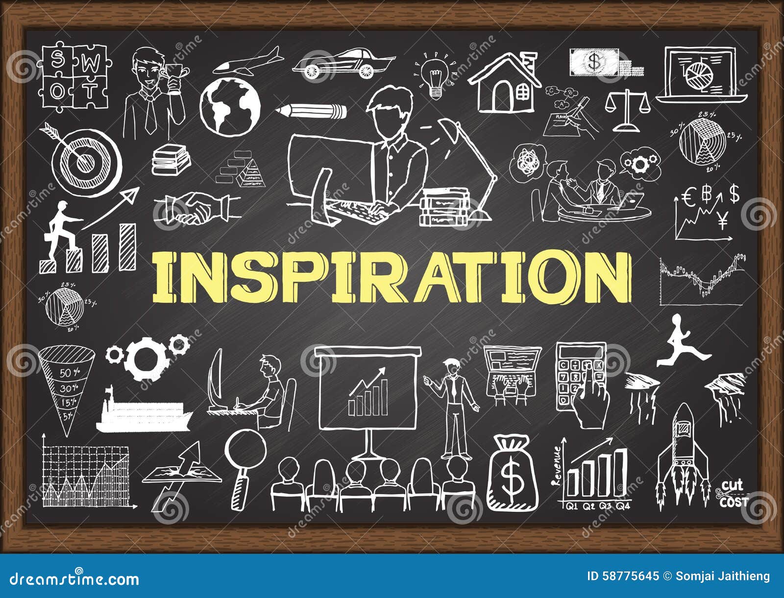 Business Doodles on Chalkboard with the Concept of INSPIRATION Stock ...