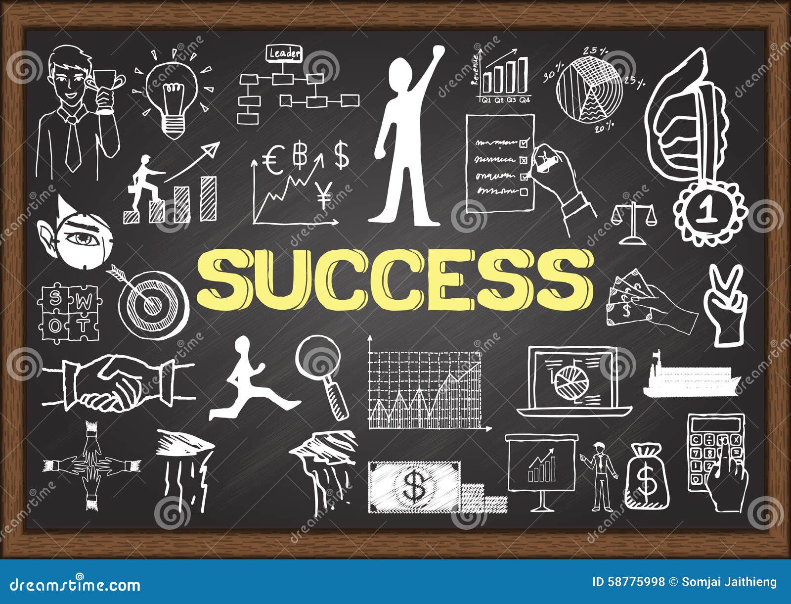 Business Doodles on Chalkboard with the Concept of Success. Stock ...