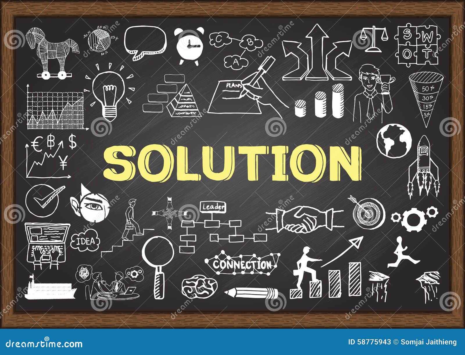 Business Doodles on Chalkboard with Solution Concept. Stock Vector ...