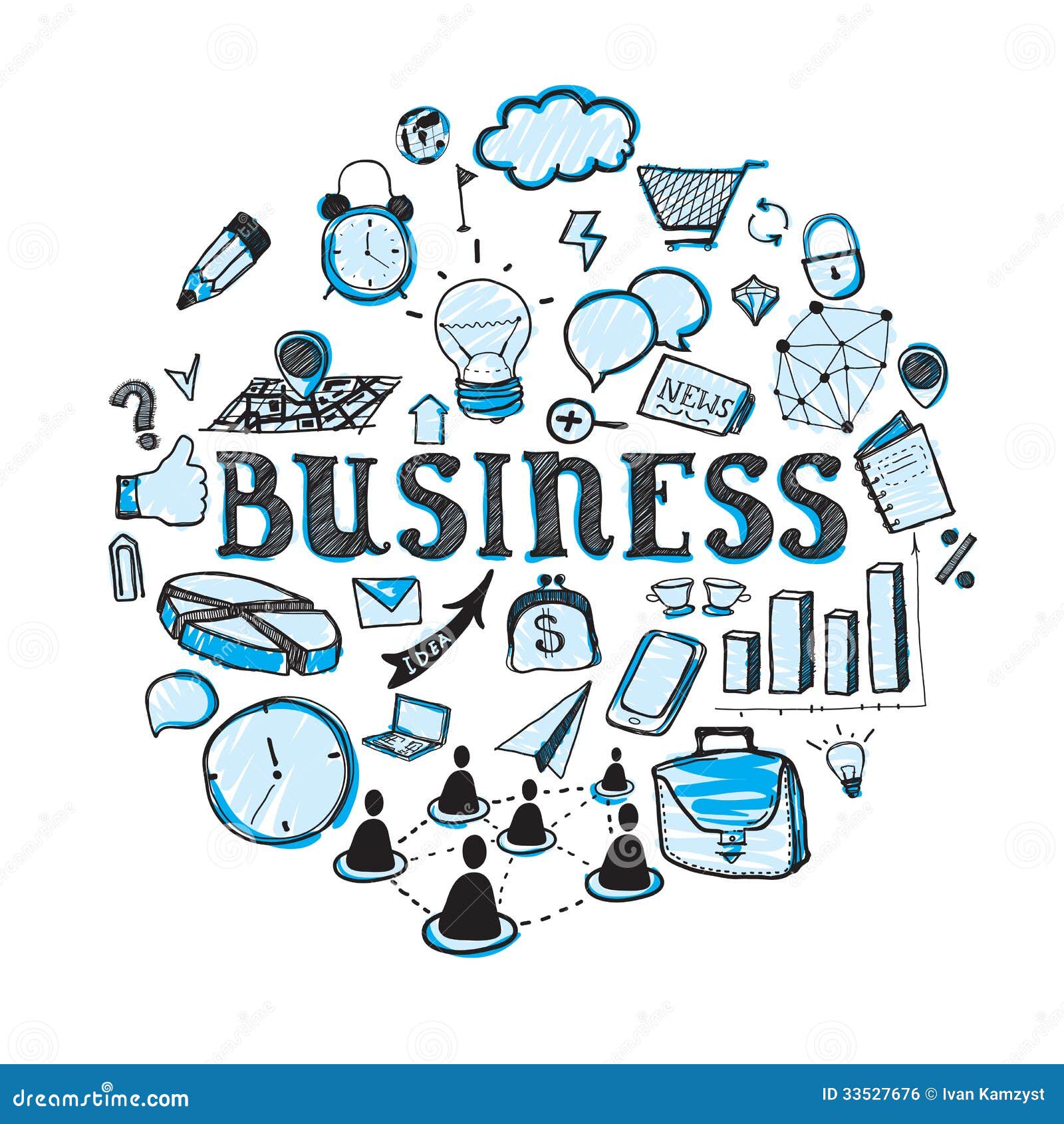 Business doodles stock vector. Illustration of computer - 33527676