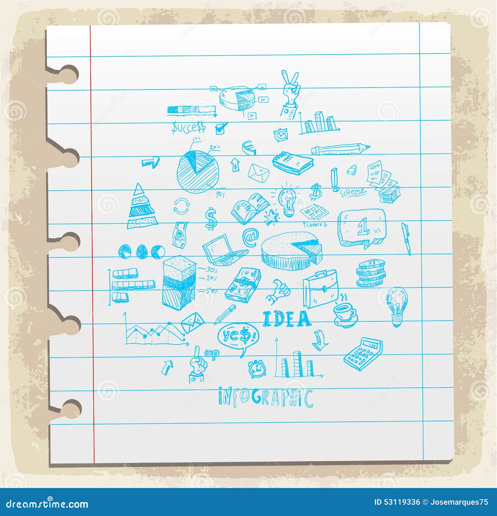 Business Doodles Set on Paper Note, Vector Illustration Stock Vector ...