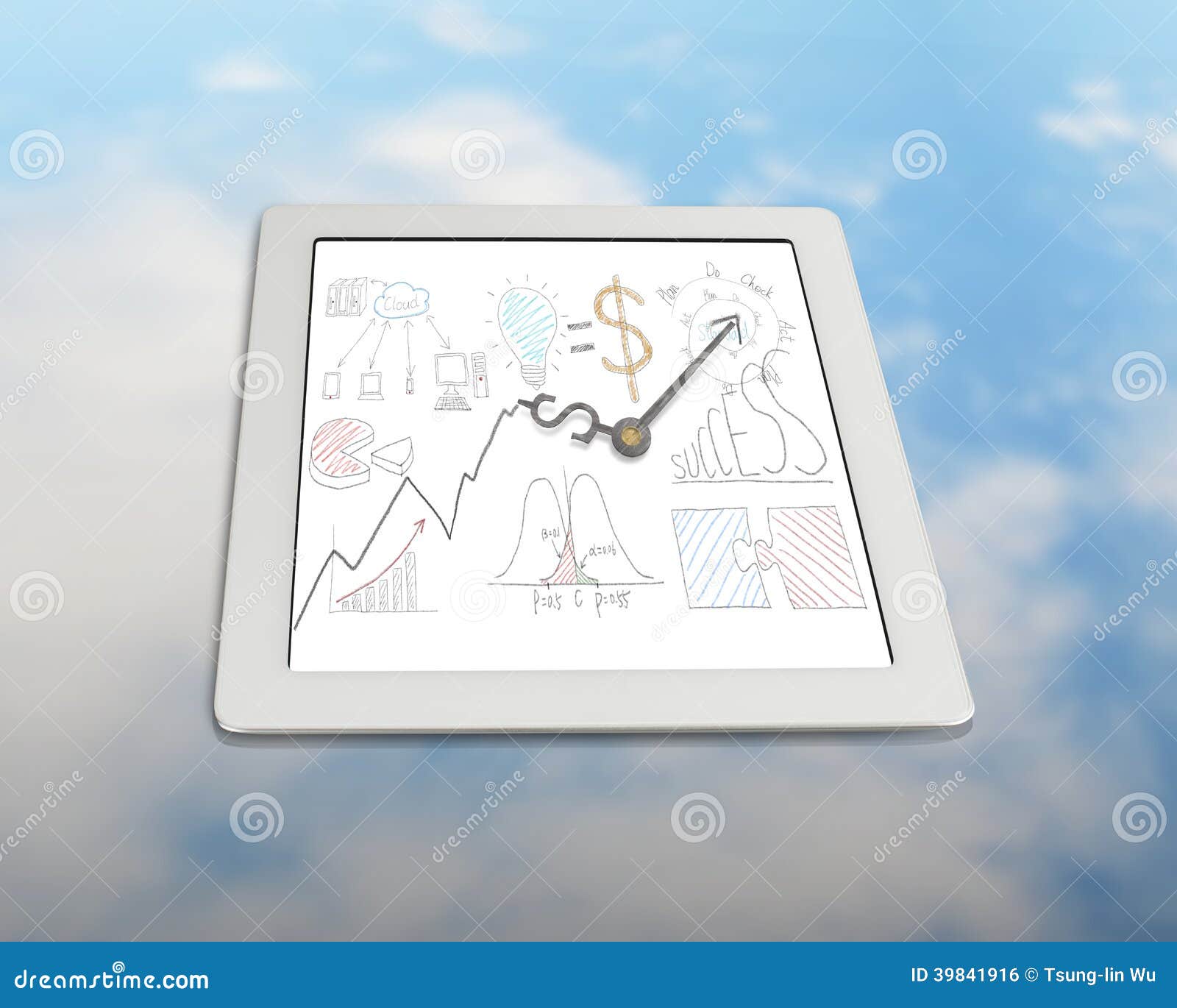 Business Drawing with Clock Hands on Tablet Stock Illustration ...