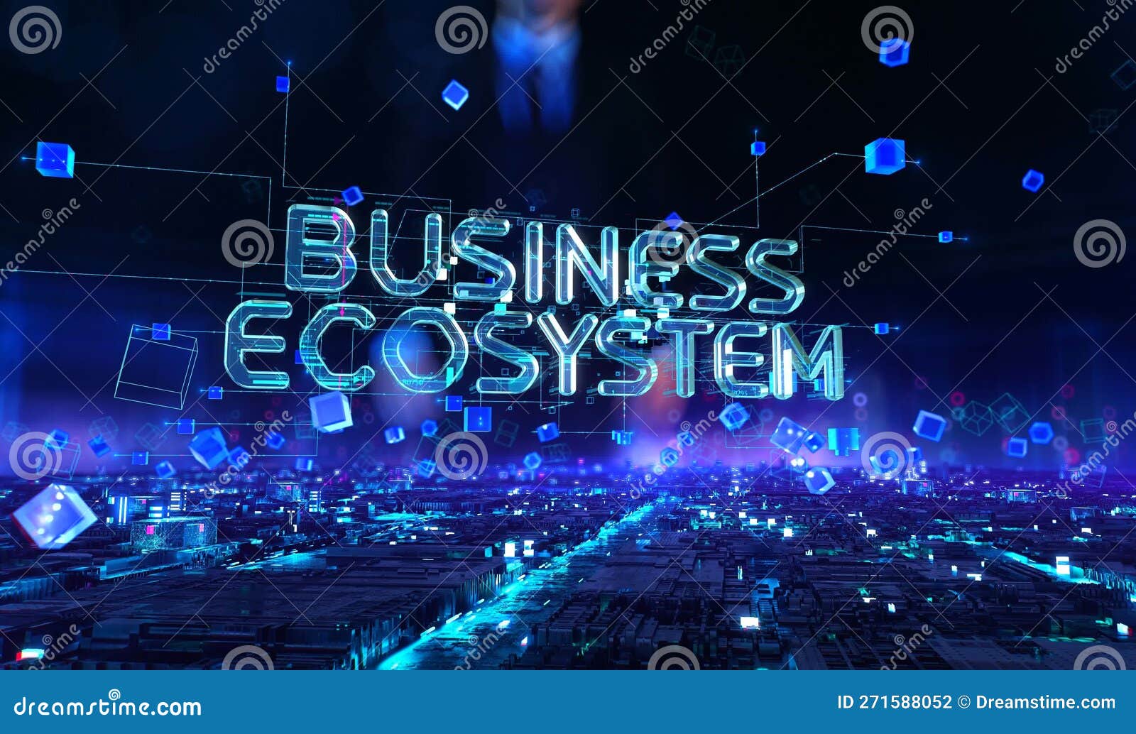 Business Ecosystem - Businessman Working and Touching with Augmented ...