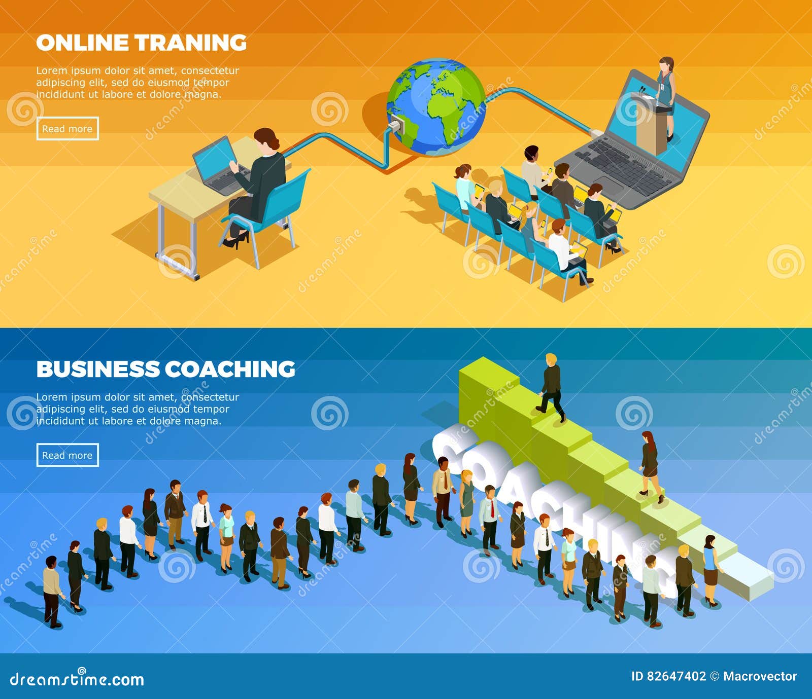 Business Education Isometric Horizontal Banners Stock Vector ...