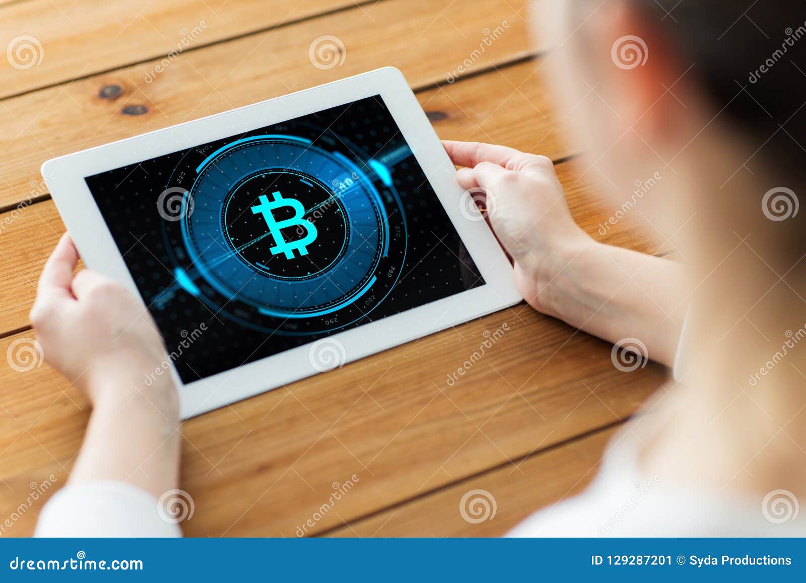 Hands with Bitcoin on Tablet Pc Computer Screen Stock Image - Image of ...