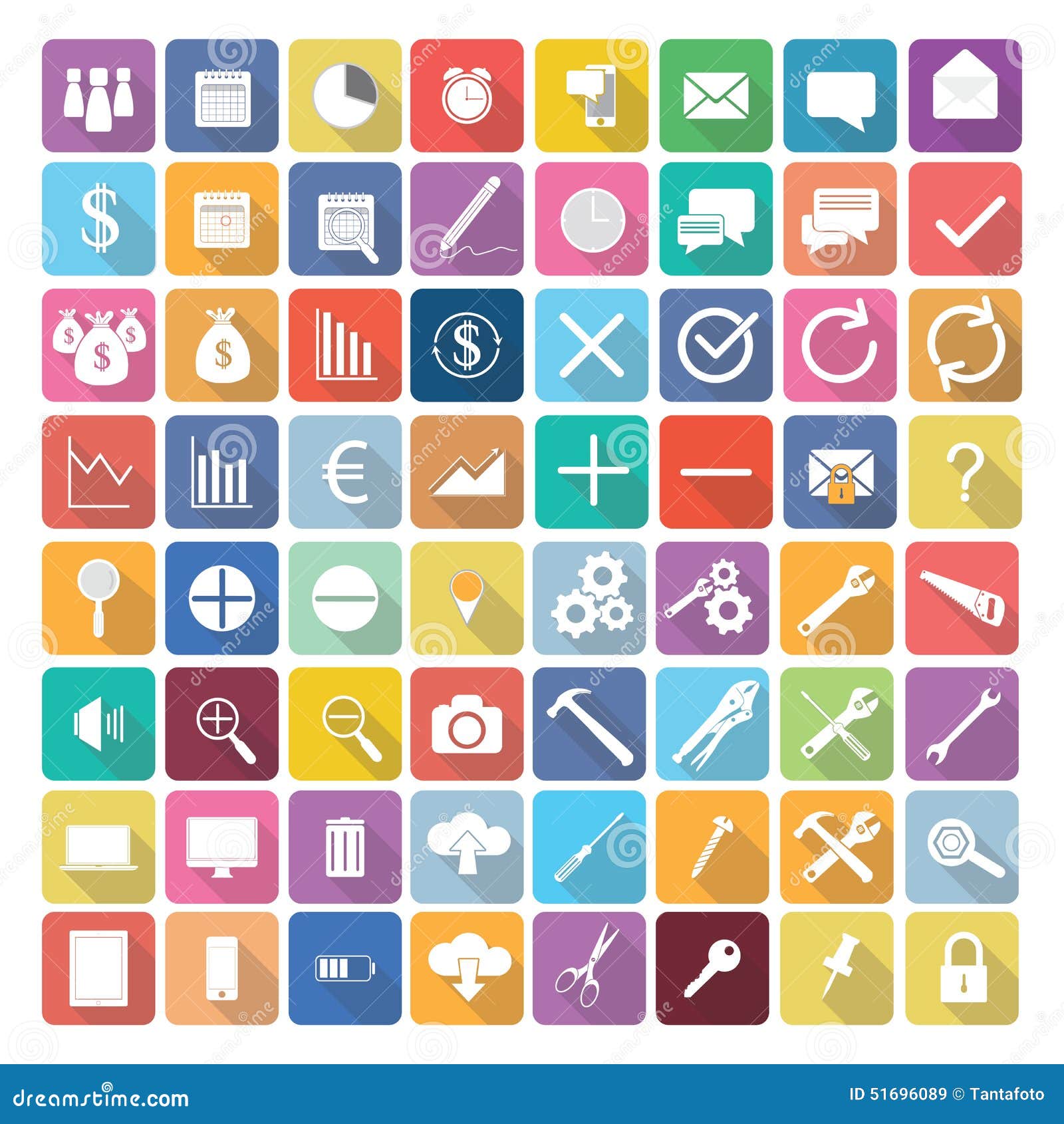 Business Elements Icons in Flat Design with Long Shadows Stock Vector ...