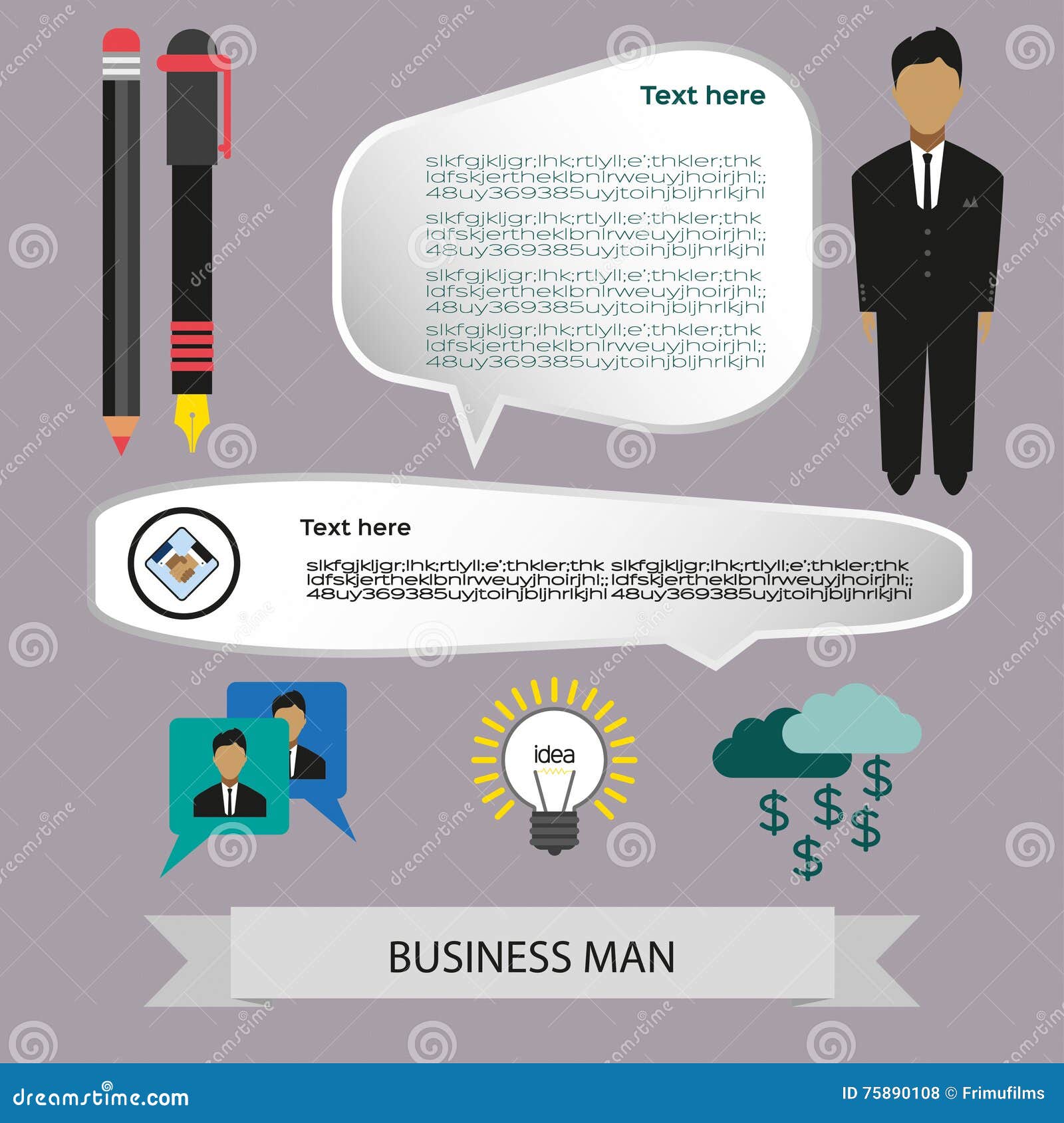 Business Elements Infographic with Icons, Charts and Idea, Flat Design ...