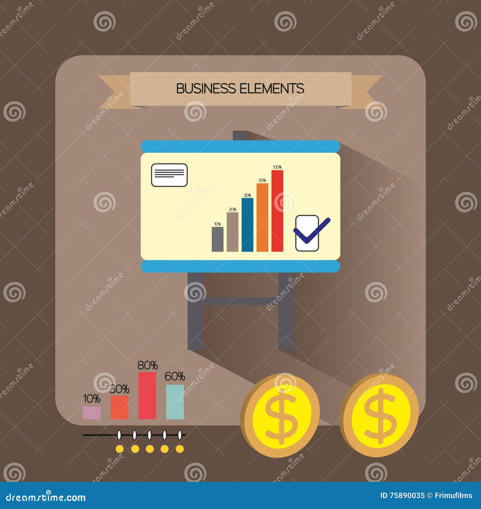 Business Elements Infographic with Icons, Charts and Money, Flat Design ...