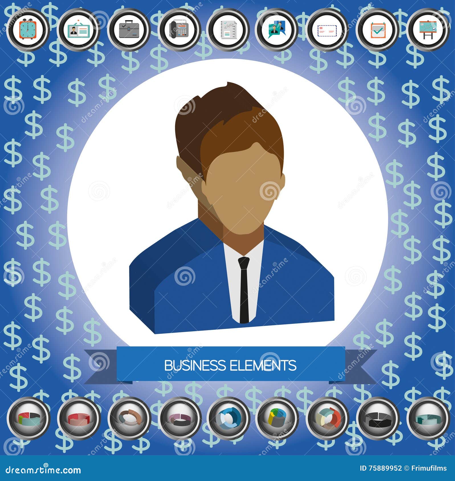 Business Elements Infographic With Icons, Person, Idea, Charts And ...