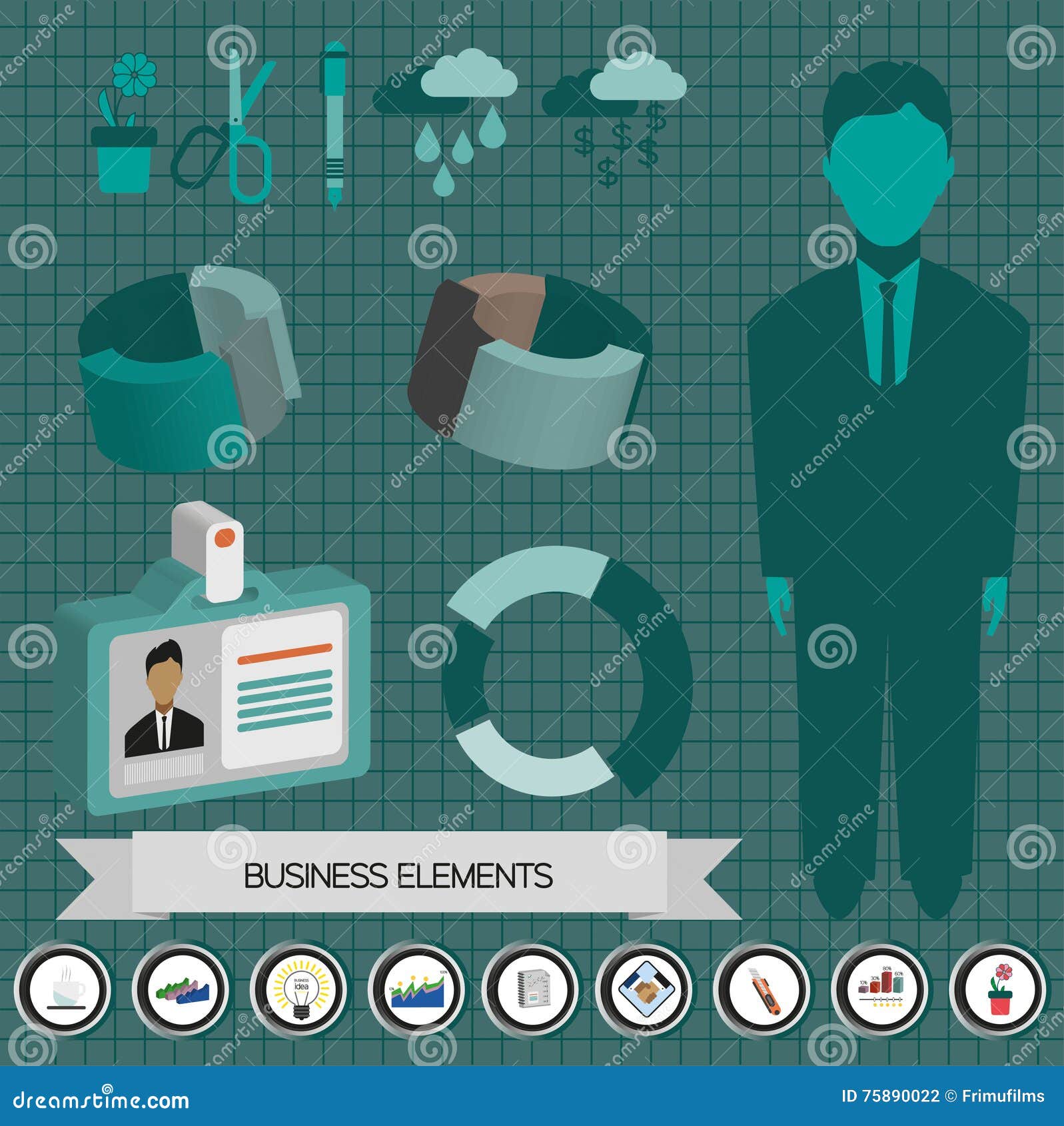 Business Elements Infographic with Icons, Persons, Idea, Charts and ...