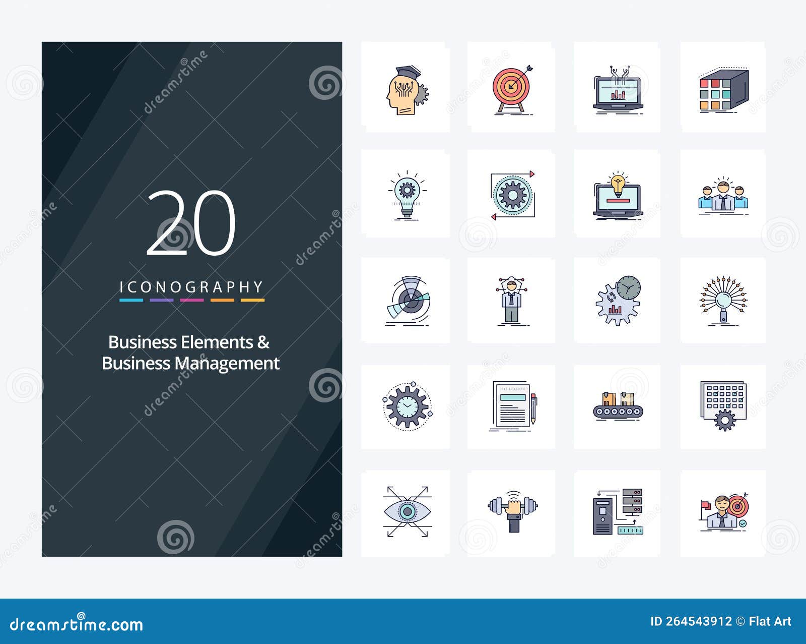 20 Business Elements and Business Managment Line Filled Icon for ...