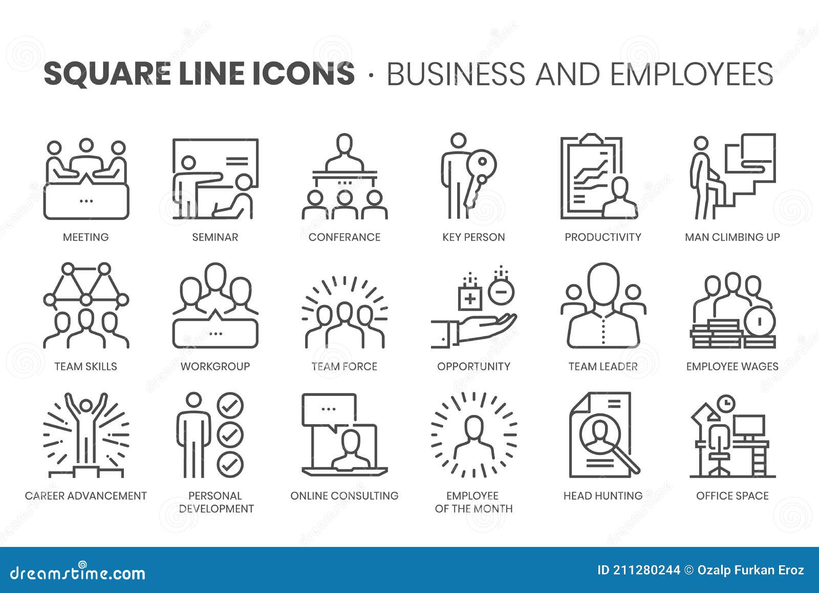Business and Employees, Square Line Icon Set Stock Illustration ...