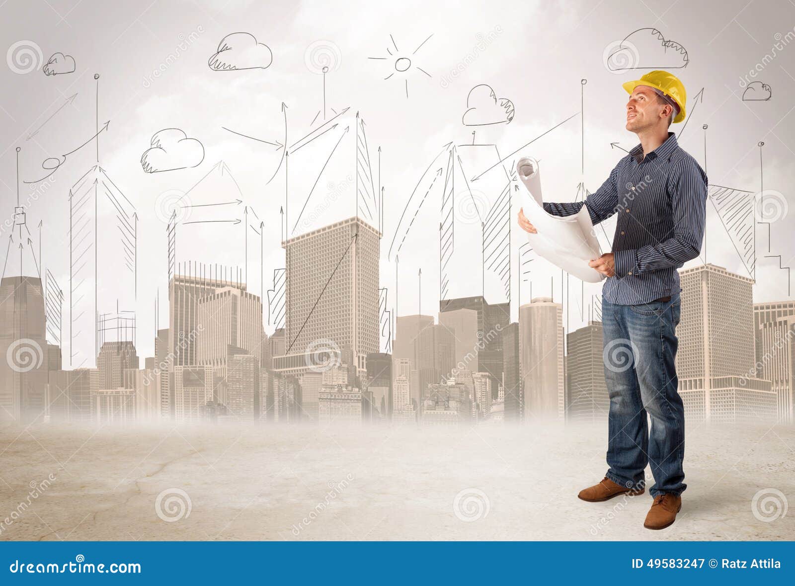 Business Engineer Planing at Construction Site with City Background ...