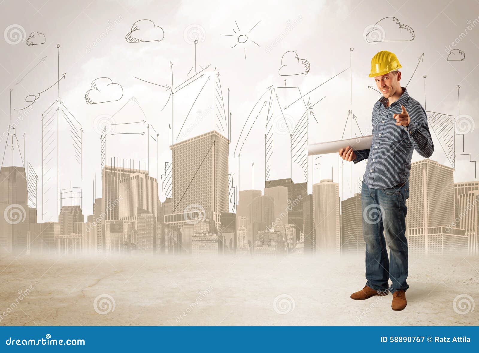 Business Engineer Planing at Construction Site with City Backgro Stock ...