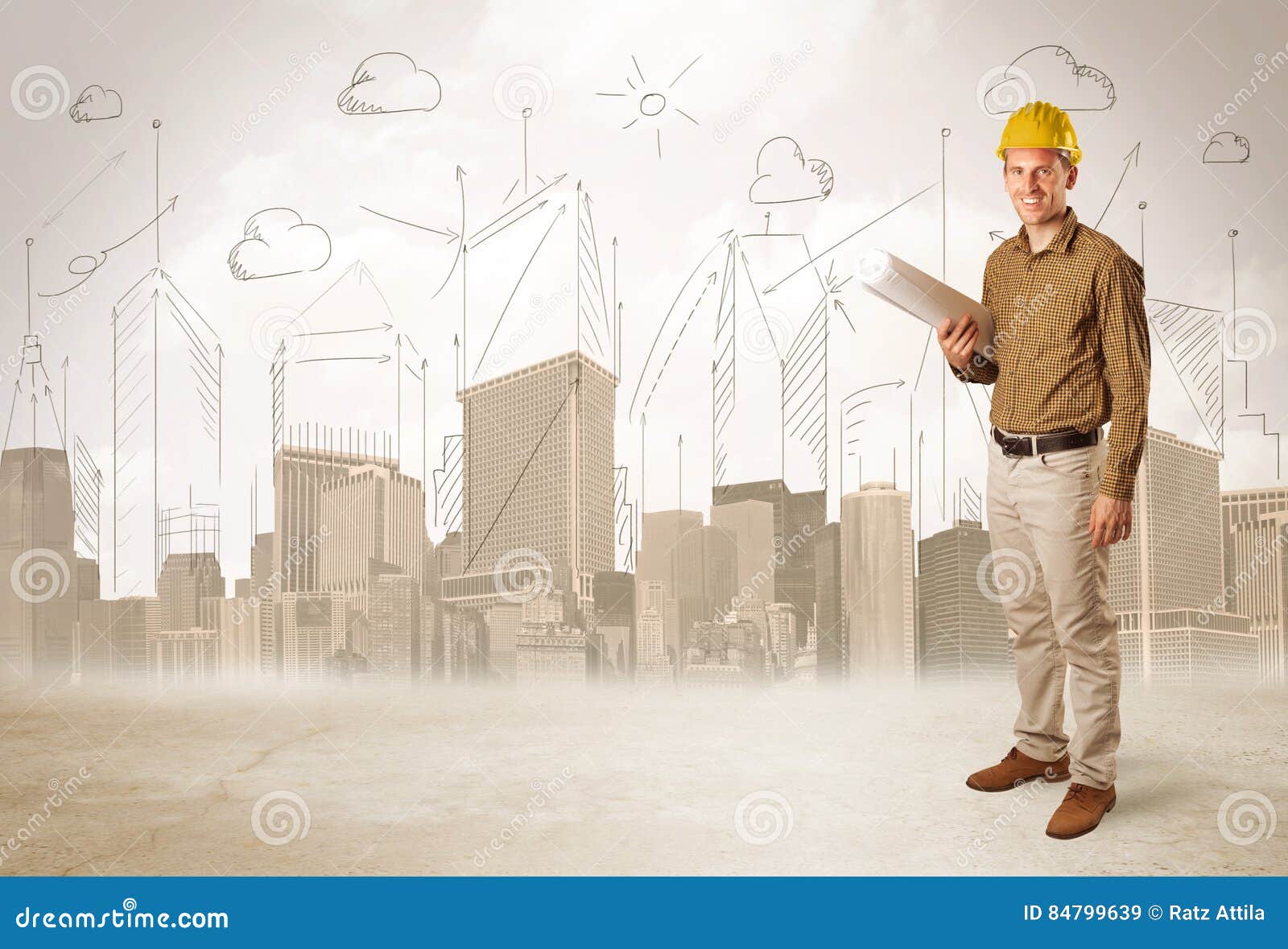 Business Engineer Planing at Construction Site with City Background ...