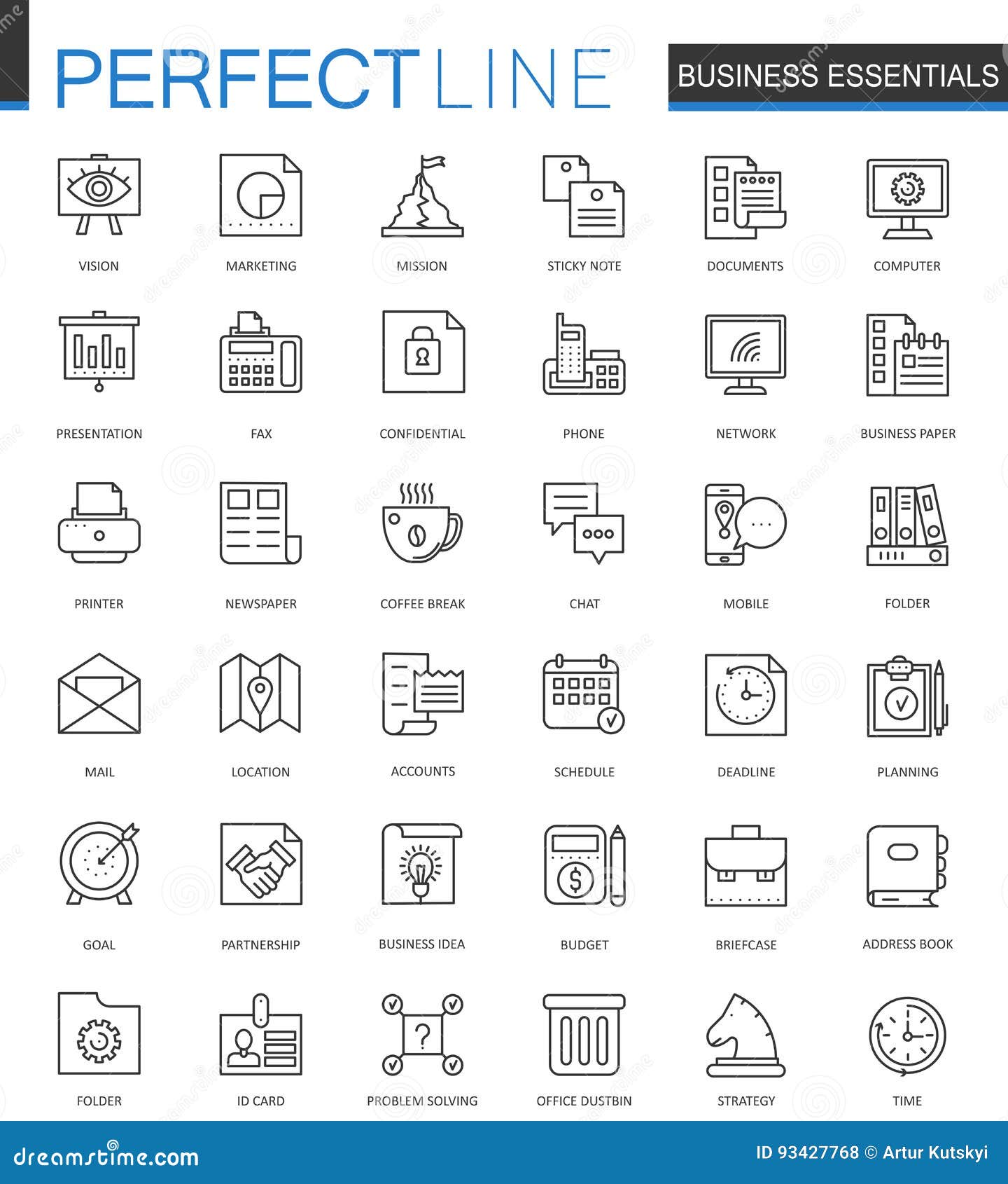 Business Essential Thin Line Web Icons Set. Outline Stroke Icons Design ...
