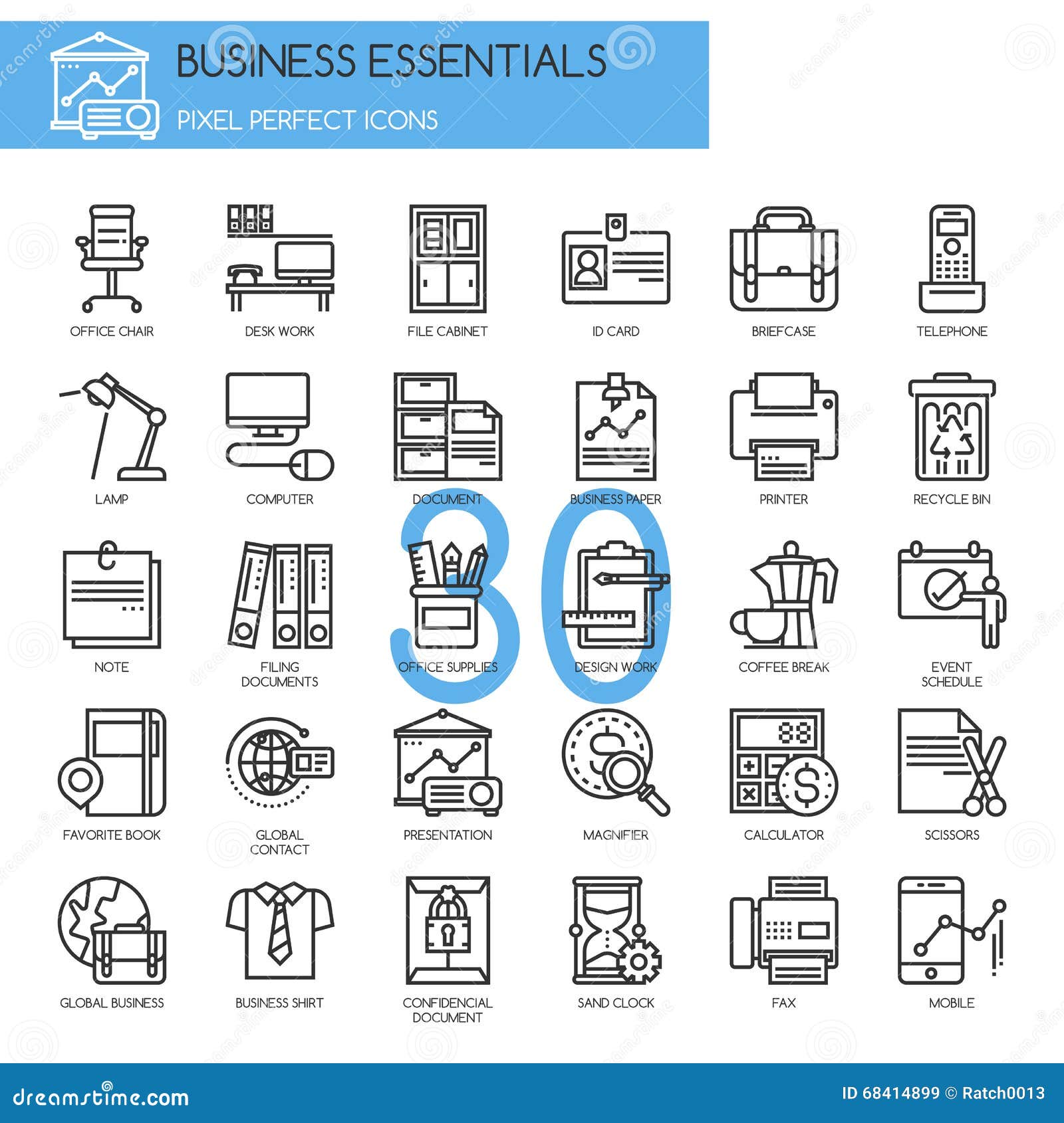 Business Essentials, Thin Line Icons Set Stock Vector - Illustration of ...