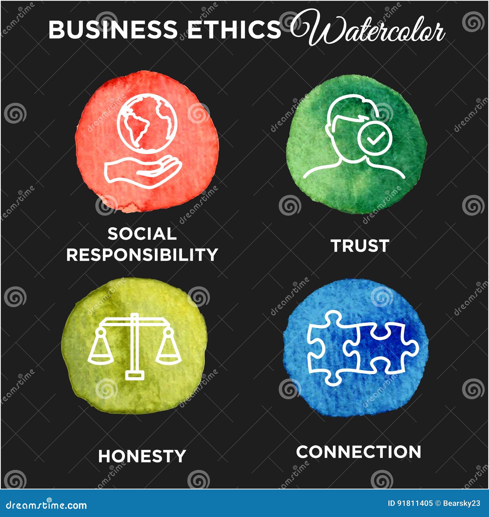 Business Ethics Icon Set Watercolor Stock Vector - Illustration of ...
