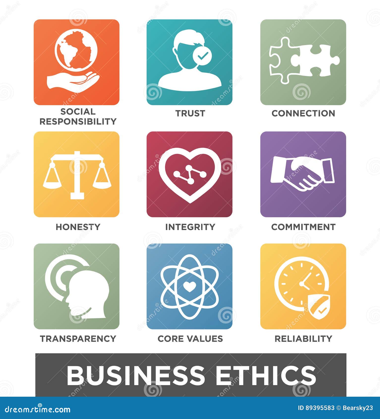 Business Ethics Solid Icon Set Stock Vector - Illustration of integrity ...