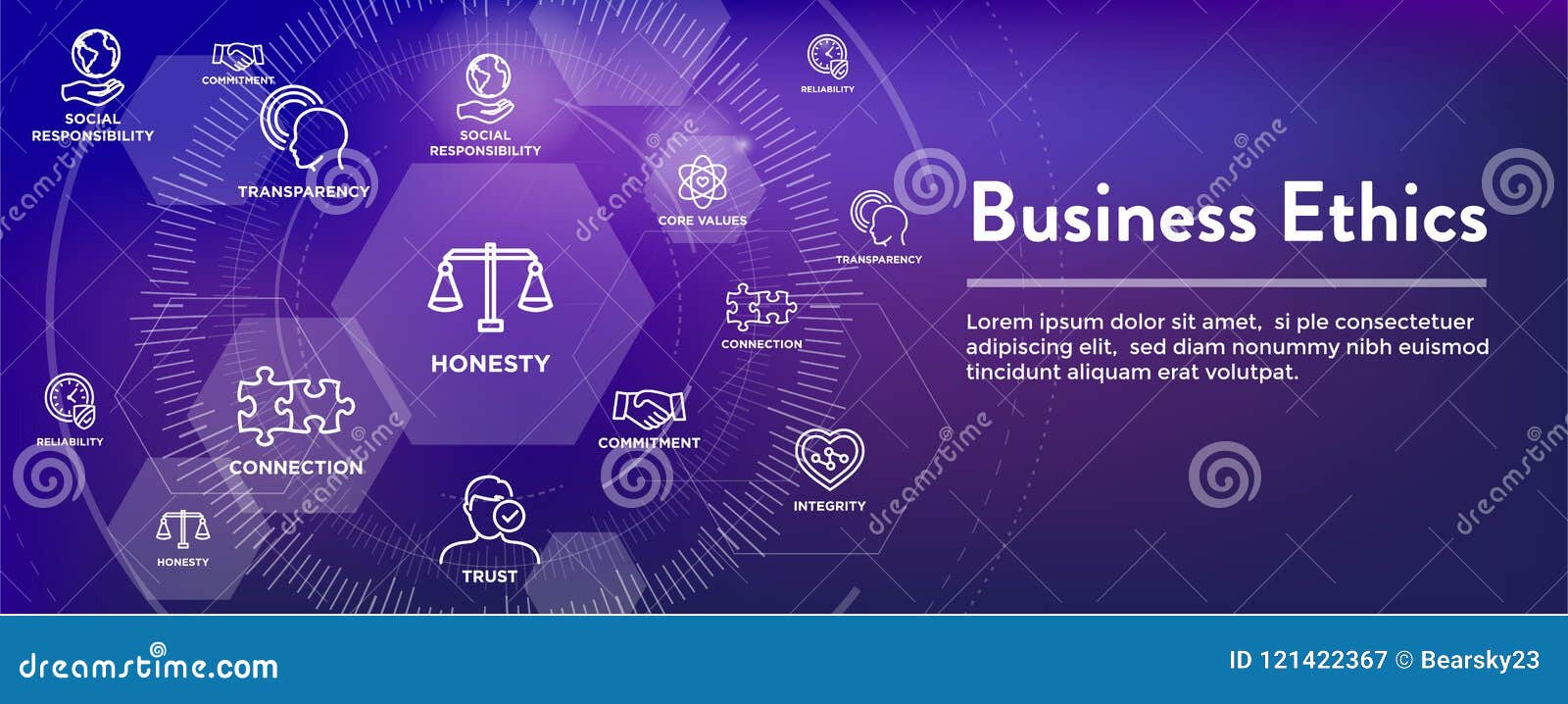 Business Ethics Web Banner Icon Set with Honesty, Integrity, Com Stock ...