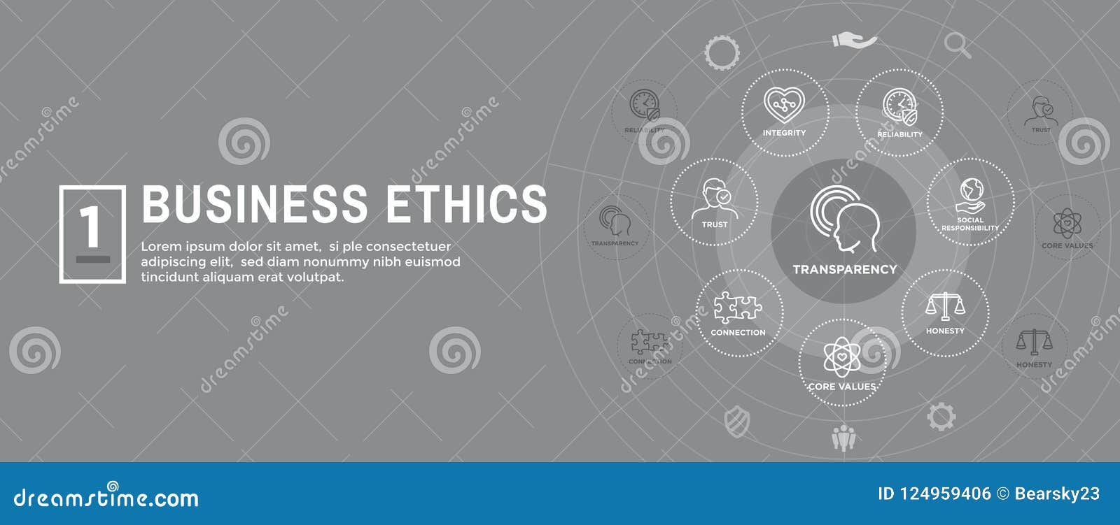 Business Ethics Web Banner Icon Set with Honesty, Integrity, Com Stock ...