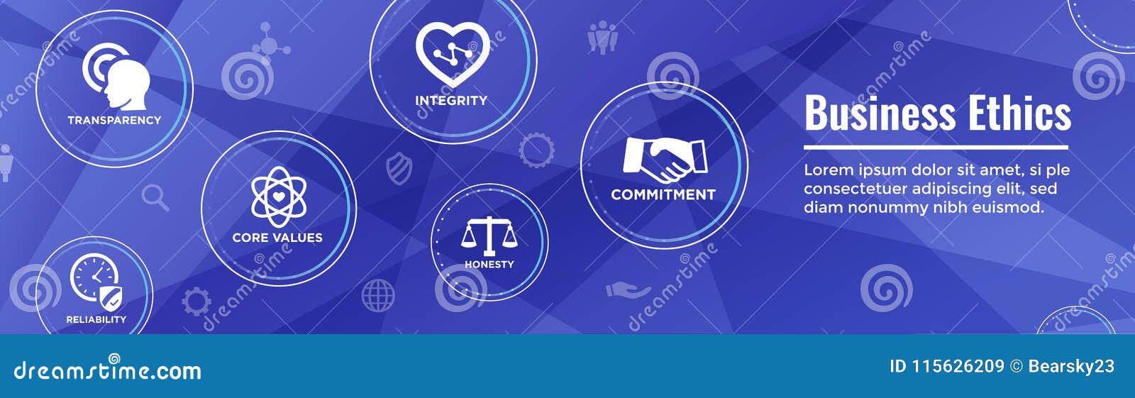 Business Ethics Web Banner Icon Set with Honesty, Integrity, Com Stock ...