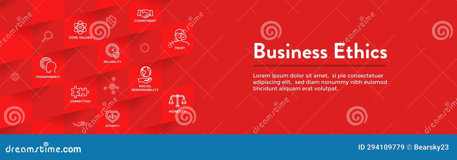 Business Ethics Web Banner and Icon Set with Honesty, Integrity ...