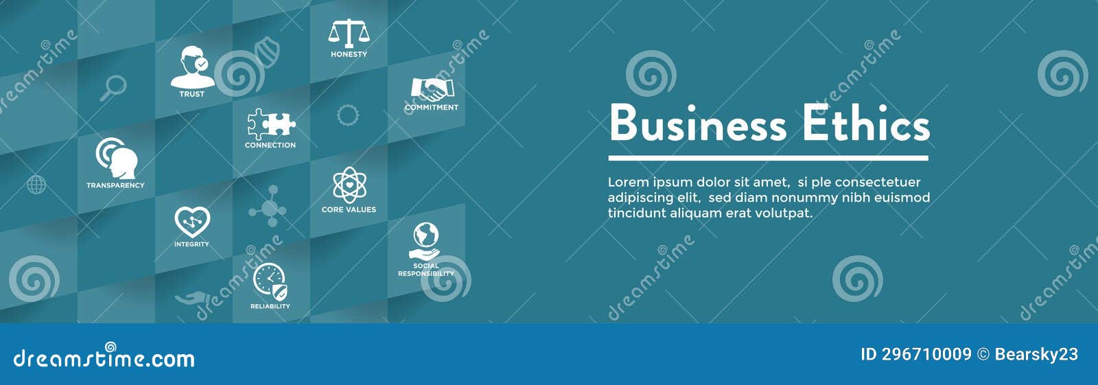 Business Ethics Web Banner and Icon Set with Honesty, Integrity ...
