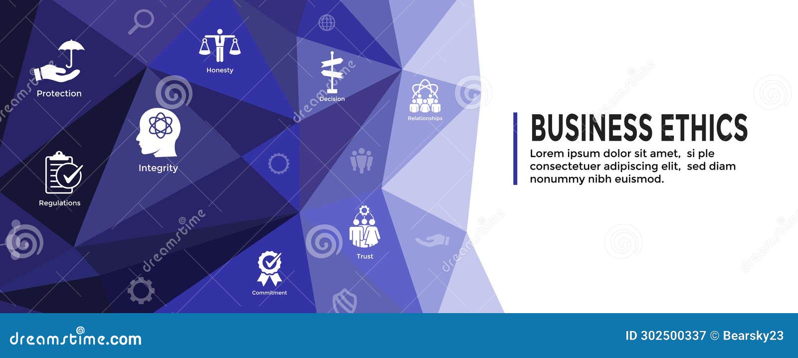 Business Ethics Web Banner and Icon Set with Honesty, Integrity ...