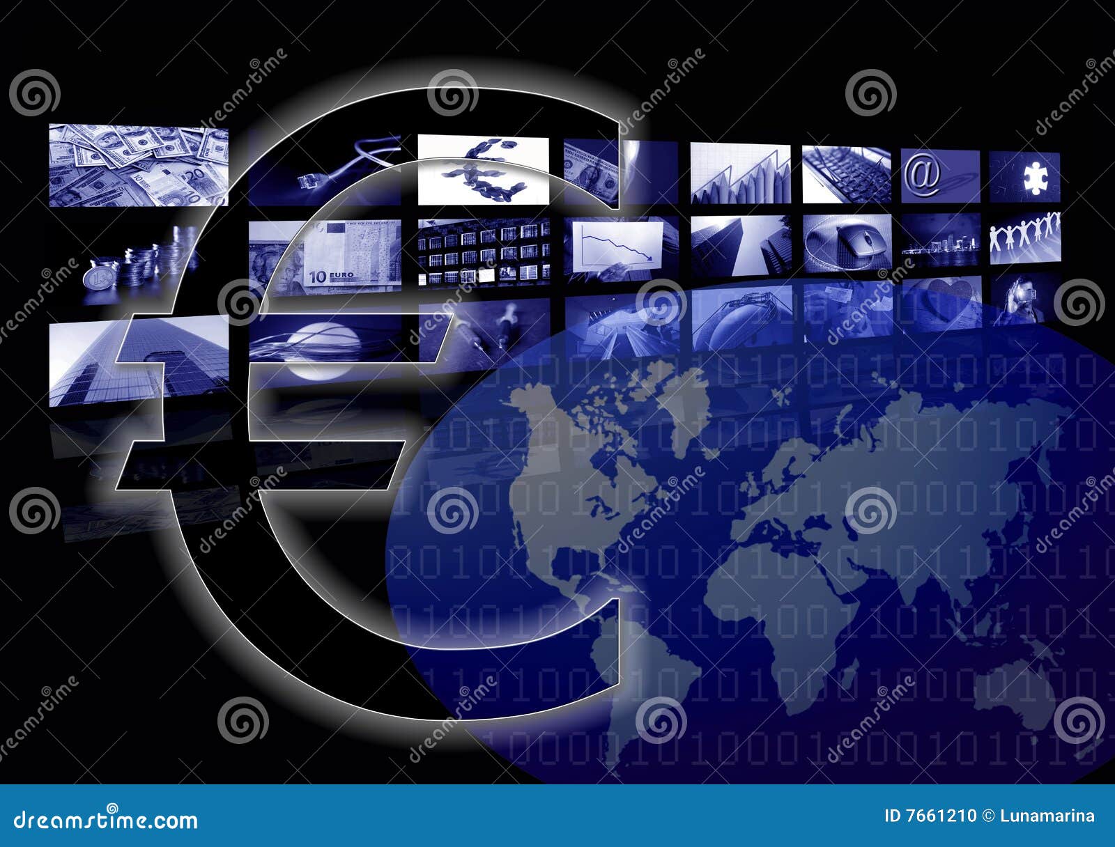 Business Euro Sign, World Map, Multiple Screen Stock Illustration ...