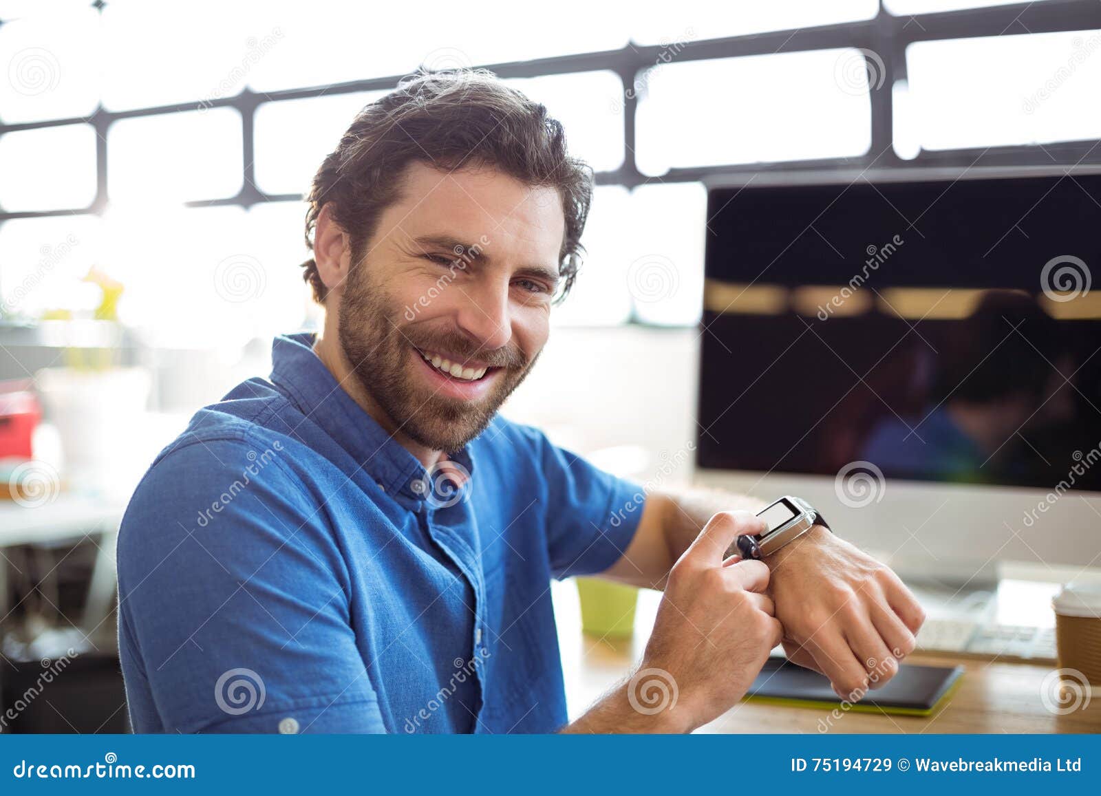 Business Executive Adjusting a Smartwatch Stock Image - Image of office ...