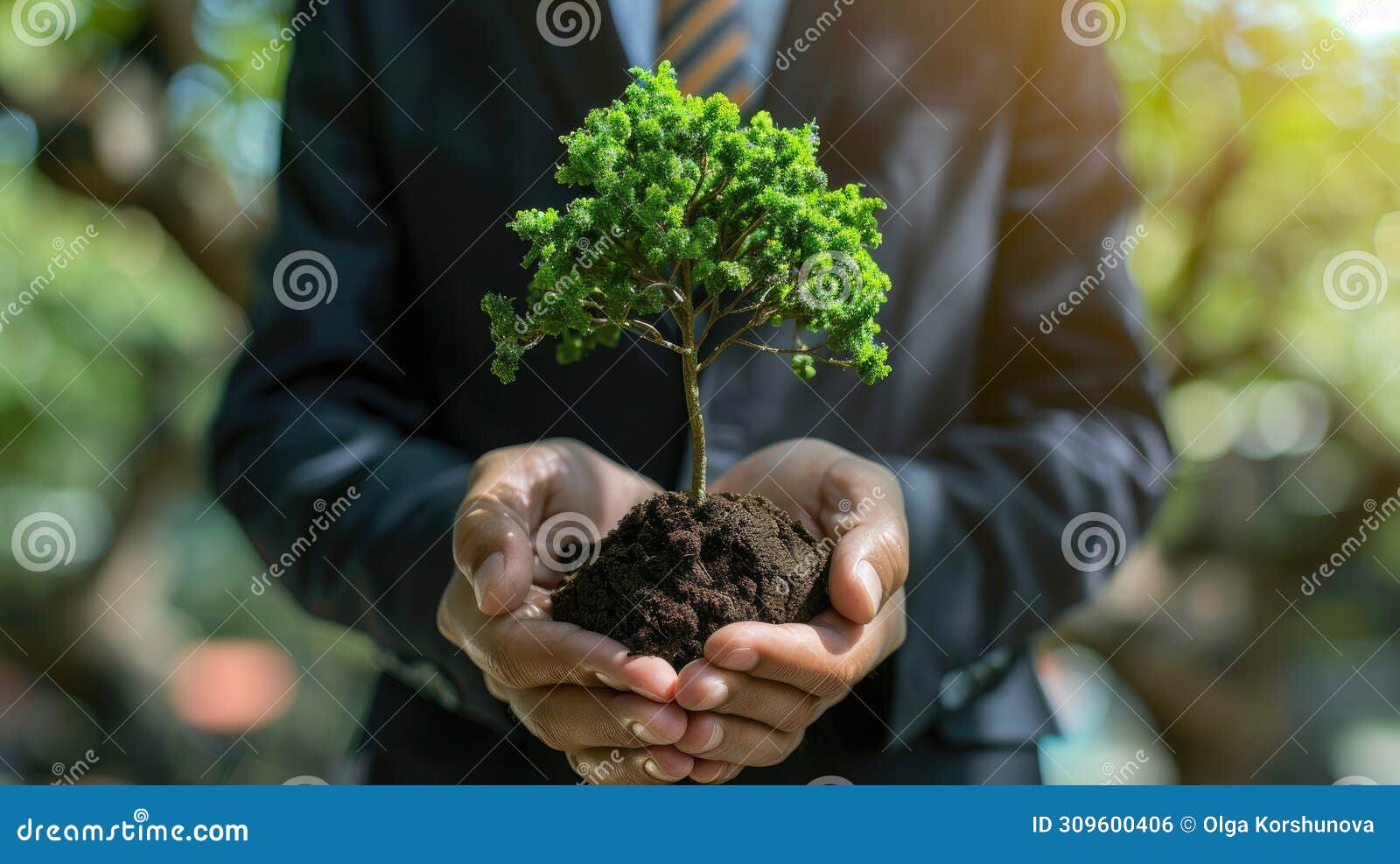 Business Executive Holding a Growing Tree Symbolizing ESG Stock Photo ...