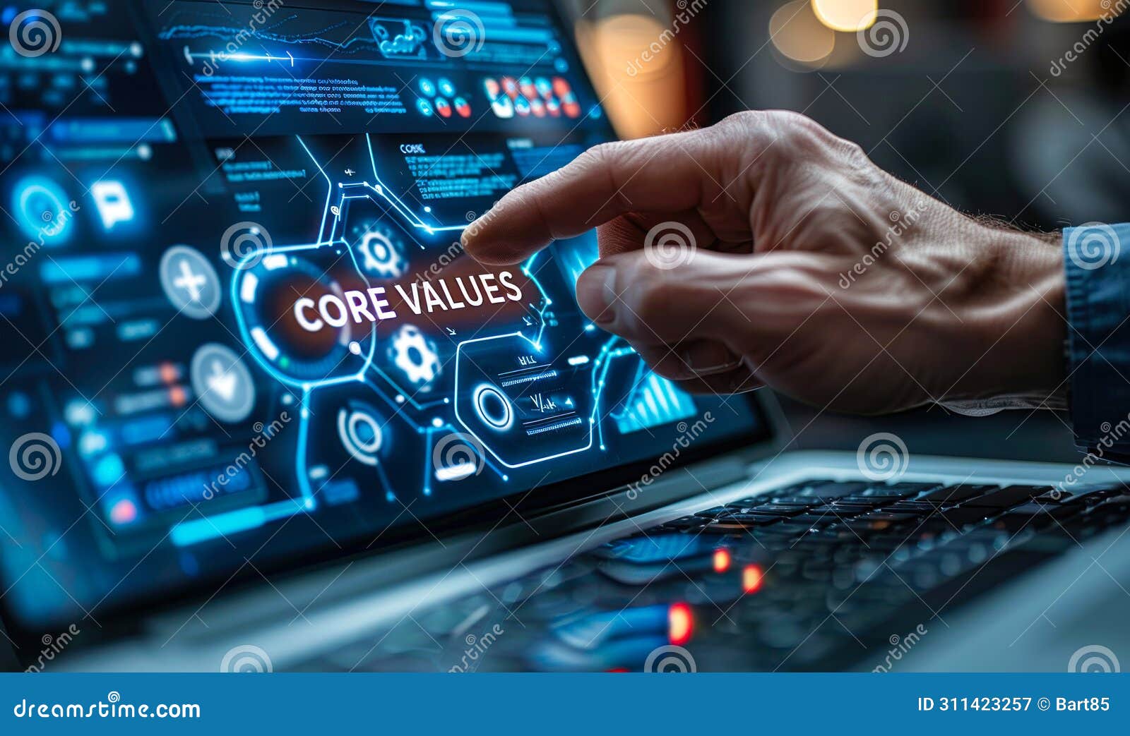 Business Executive Interfacing with a Digital Screen Highlighting Core ...