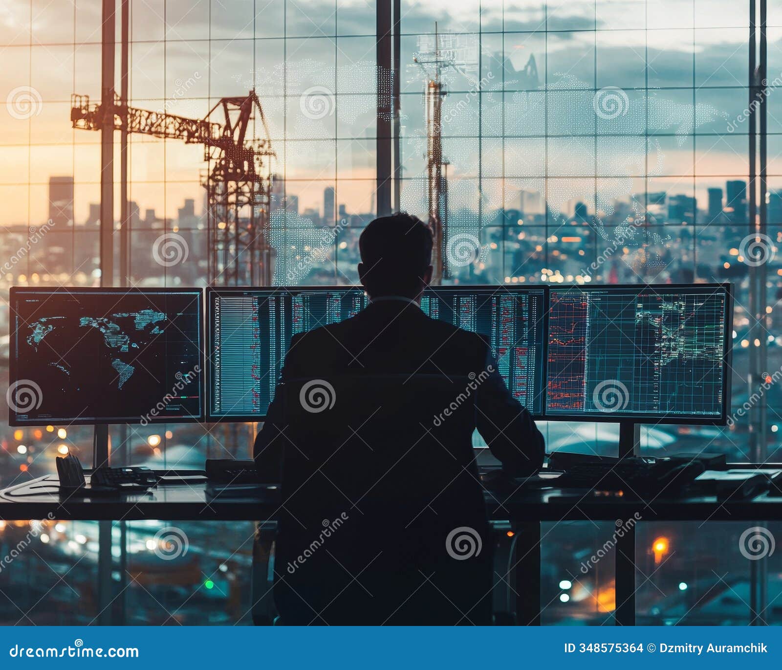 A Business Executive is Planning in a Command Center Surrounded by ...