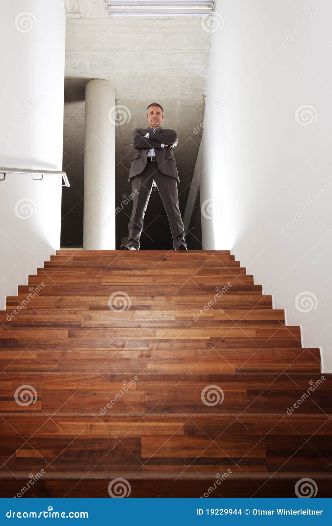 Business Executive Standing in Office Staircase. Stock Photo - Image of ...