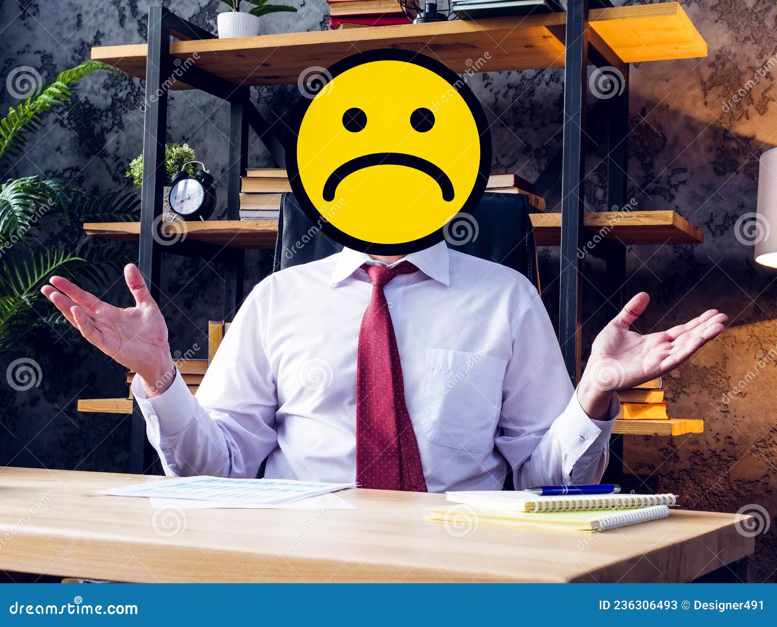 Business Failure. Sad Businessman with an Emoticon instead of a Face ...