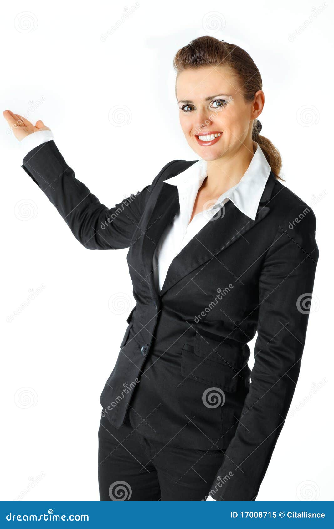 Business Female Presenting Something on Empty Hand Stock Image - Image ...