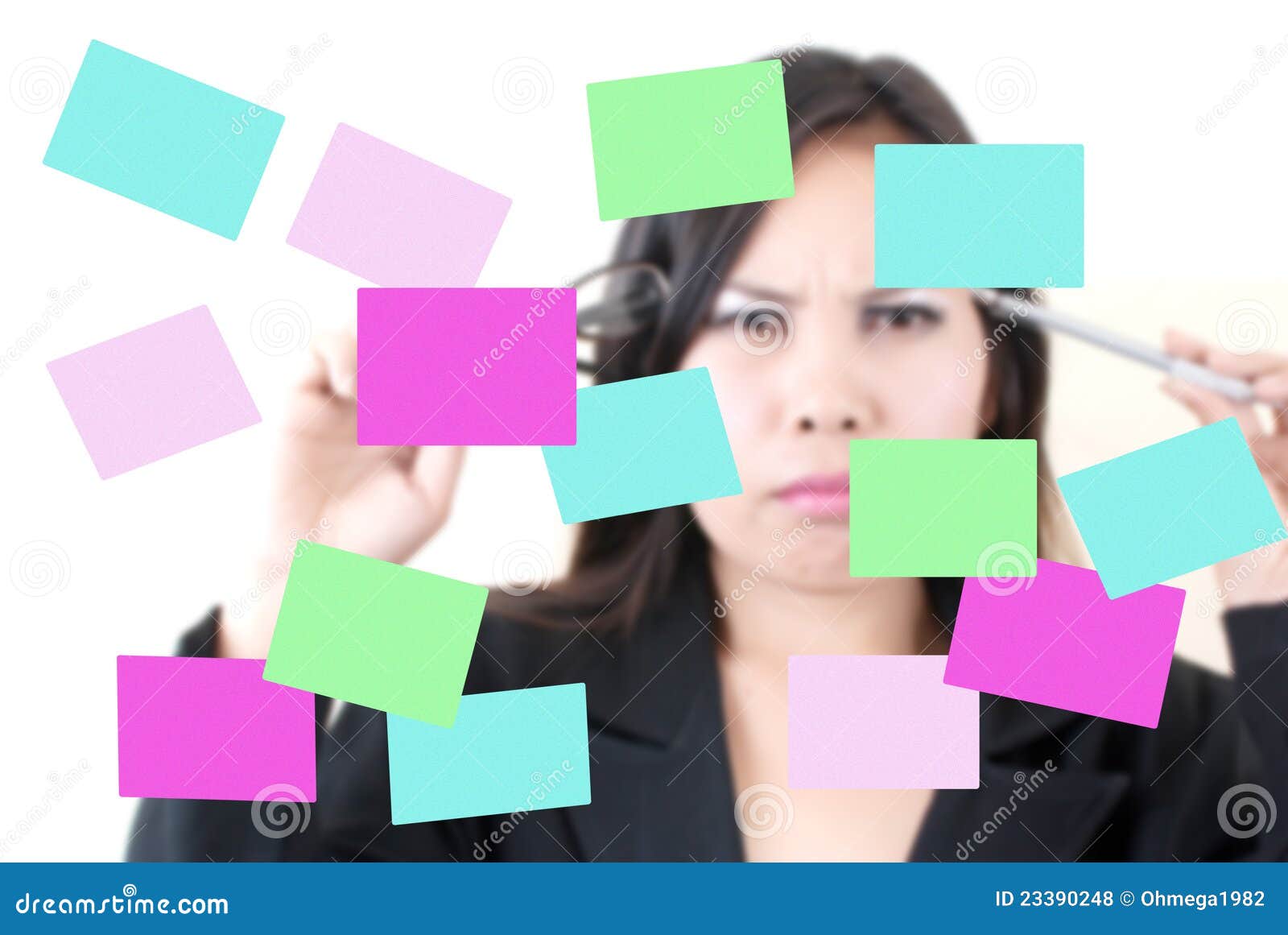 Business Female Thinking with Sticky Note. Stock Photo - Image of ...