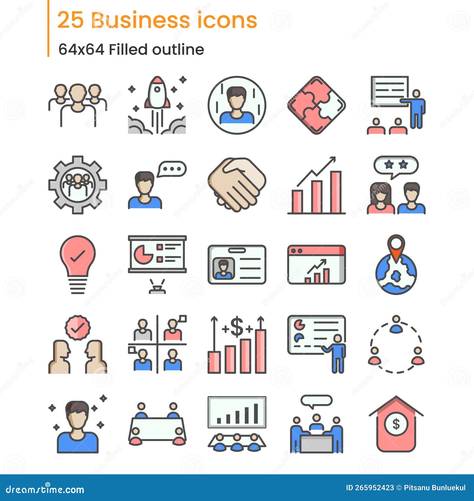 Business Filled Outline Icon Set on White Background Stock Vector ...