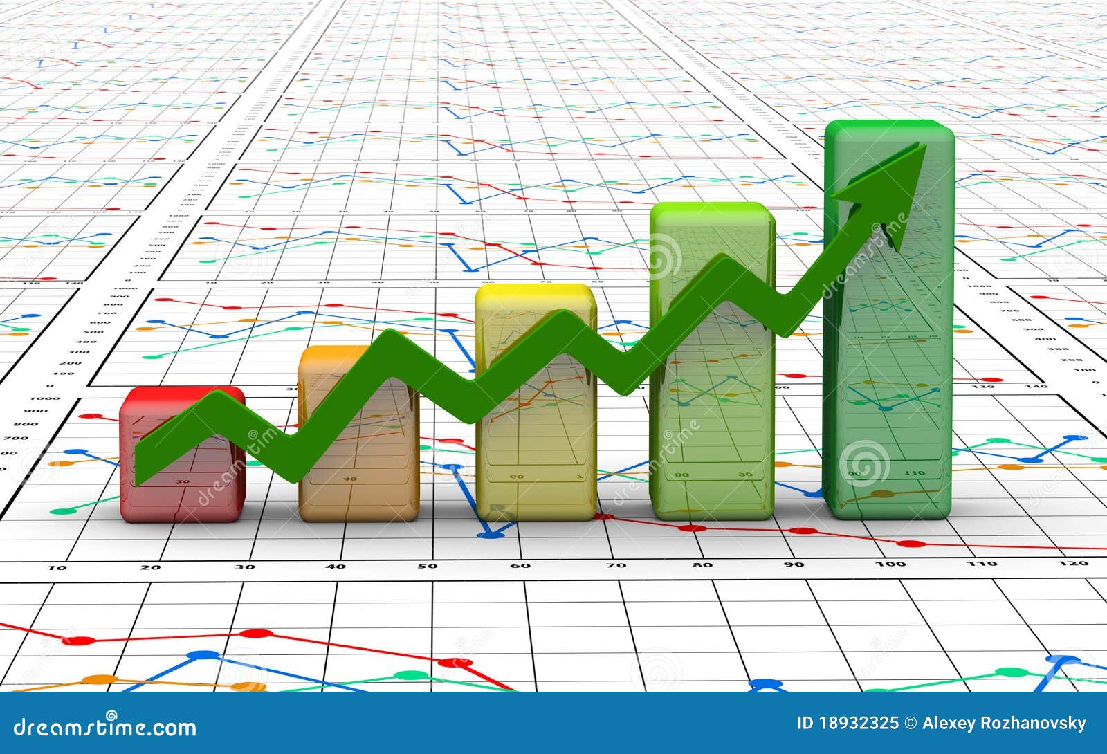Finance Pie And Bar Chart Graphs With Growing Arrow Royalty-Free Stock ...