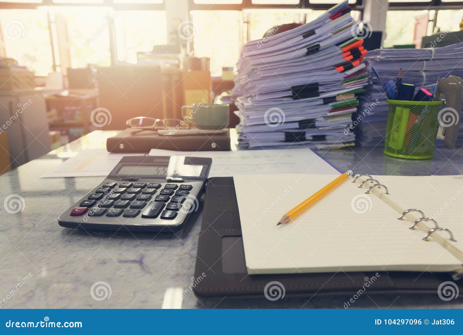 Business and Finance Concept of Pencil and Notebook on Office Desk with ...
