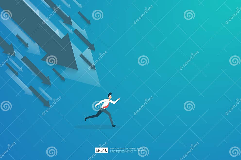 Business Finance Crisis Concept with Business Man Character. Money Fall Down with Arrow Decrease ...
