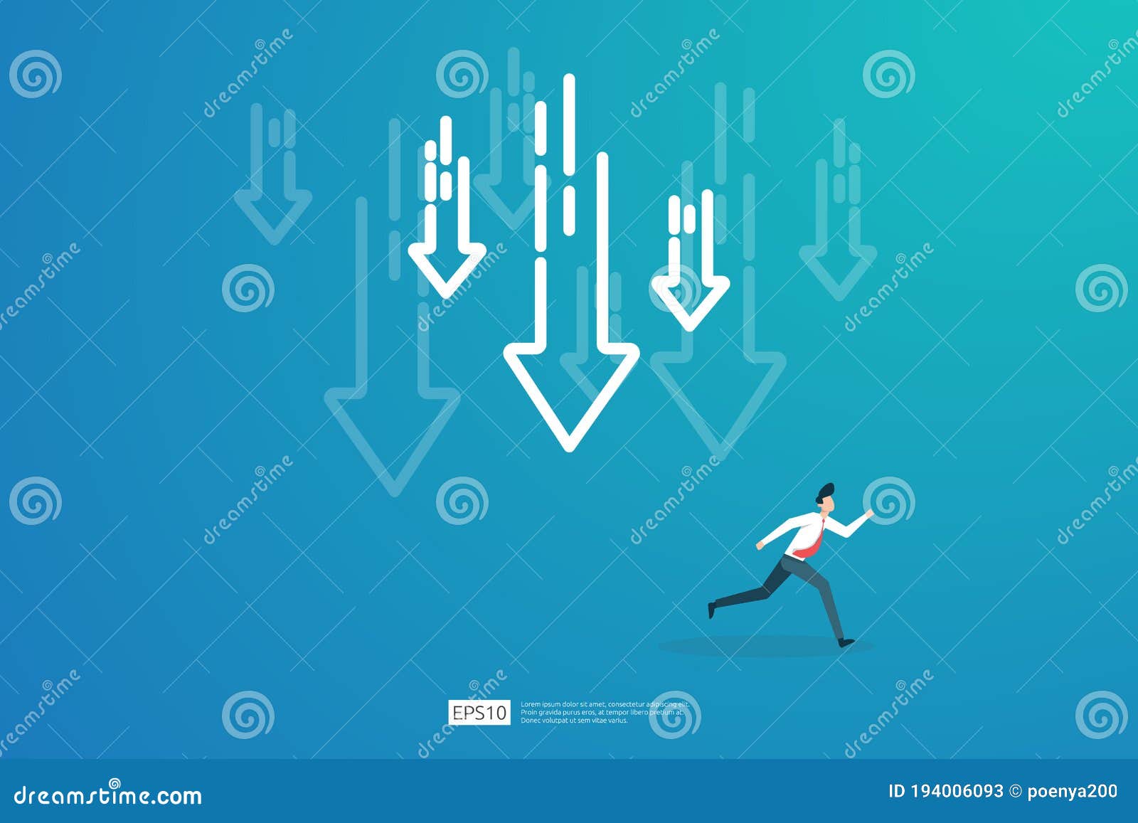 Business Finance Crisis Concept with Business Man Character. Money Fall Down with Arrow Decrease ...