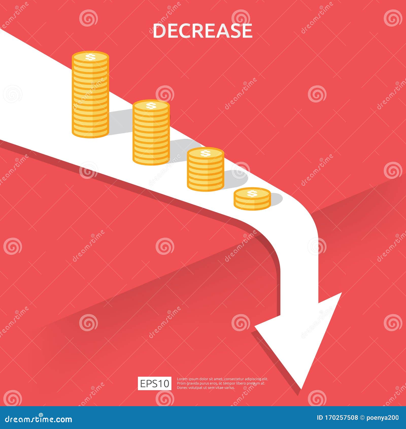 Business Finance Crisis Concept. Money Fall Down Symbol. Arrow Decrease Economy Stretching ...