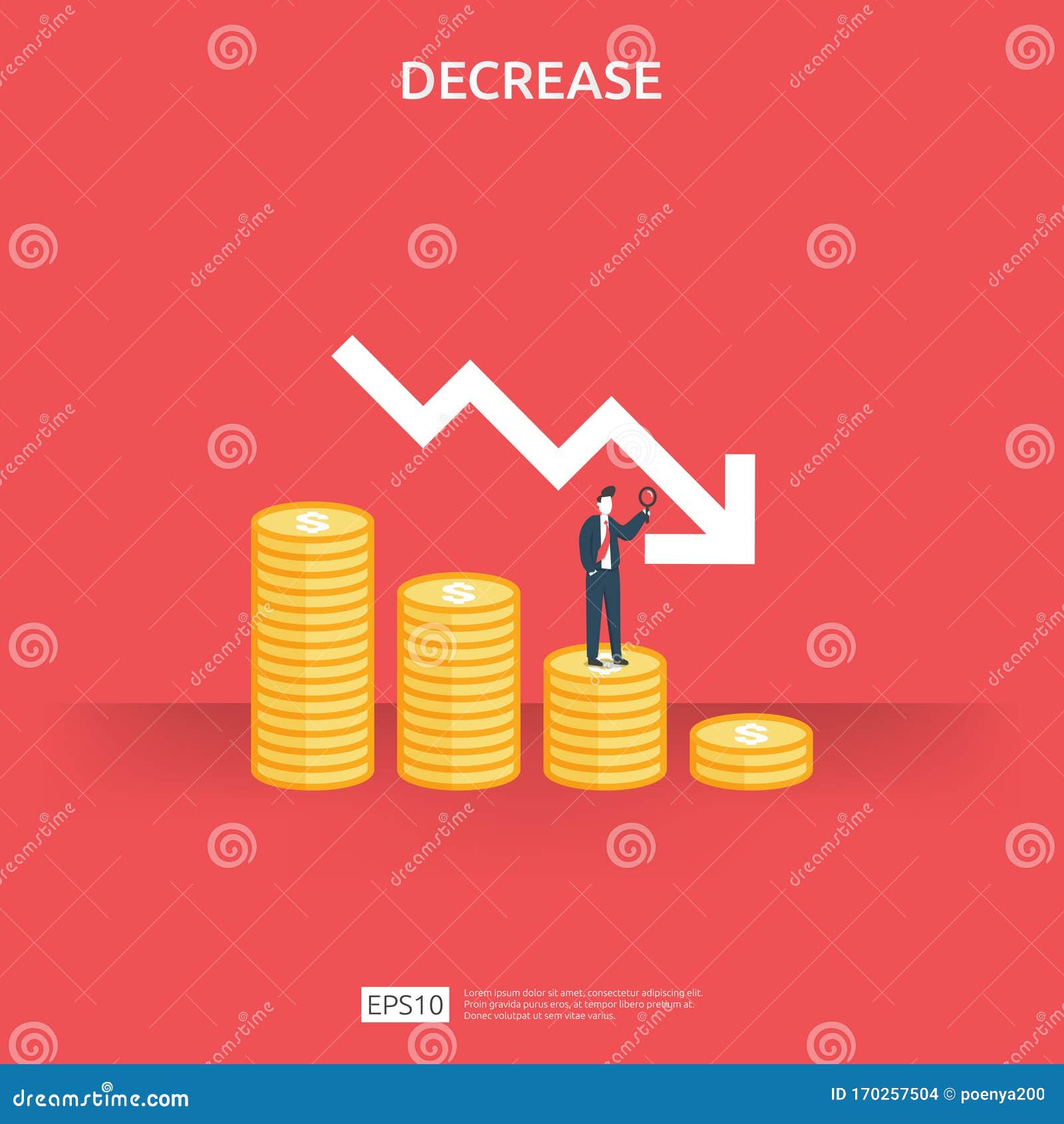 Business Finance Crisis Concept. Money Fall Down Symbol. Arrow Decrease ...