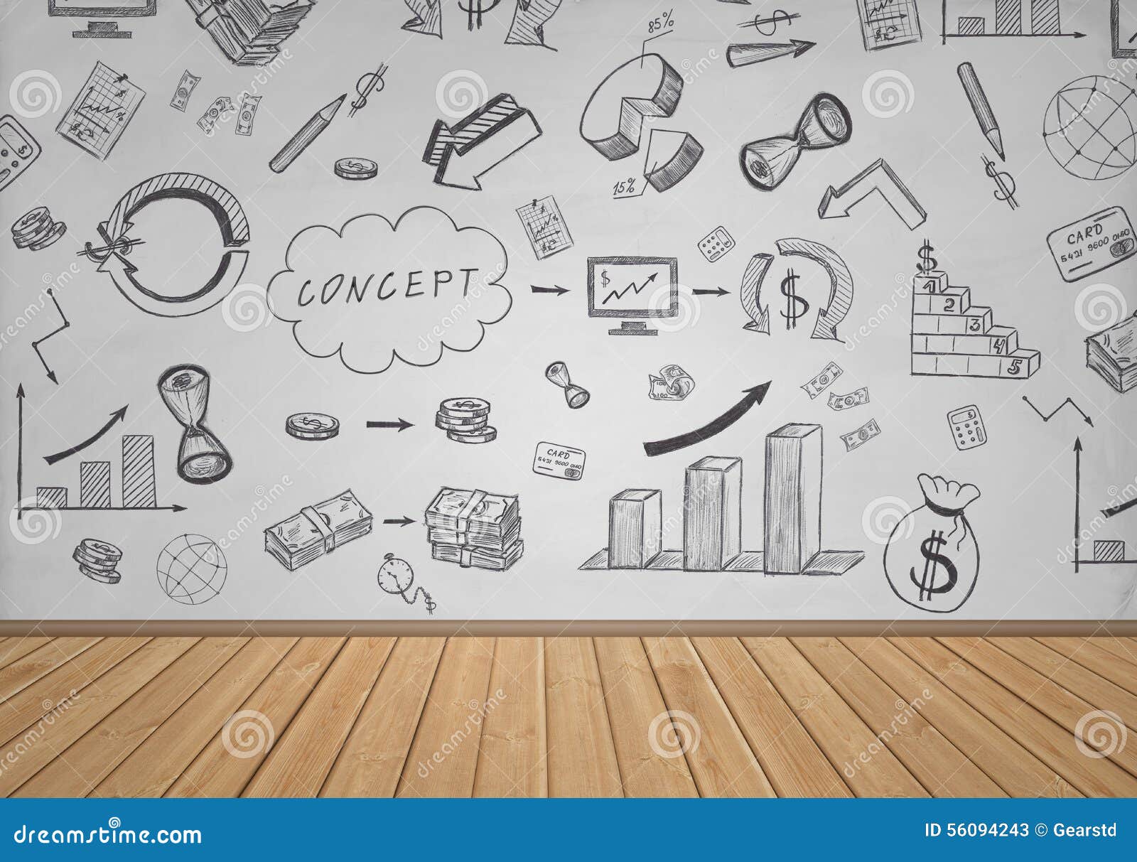 Business and Financial Doodles on the White Wall Stock Image - Image of ...