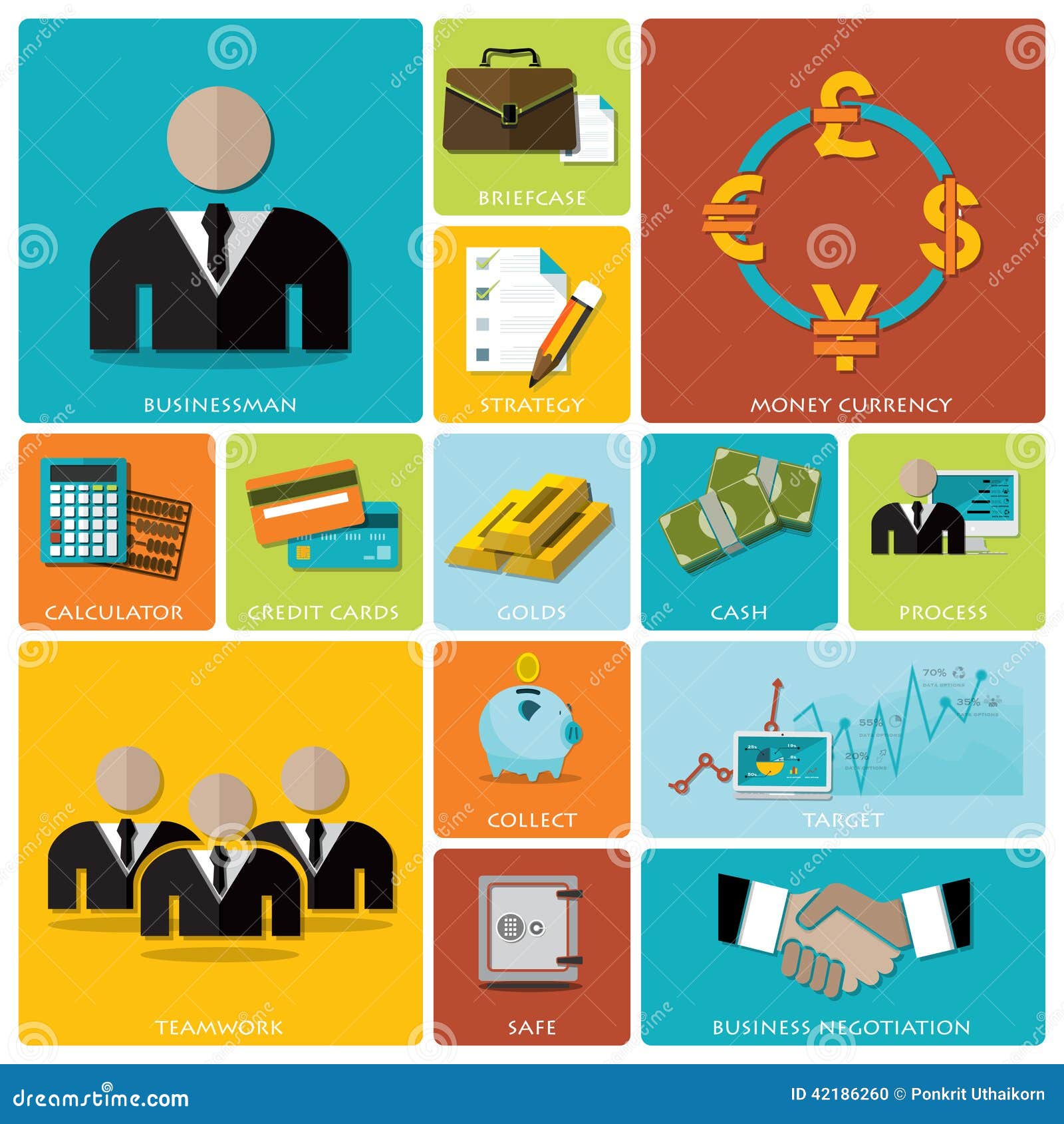 Business and Financial Flat Icon Set Stock Vector - Illustration of ...