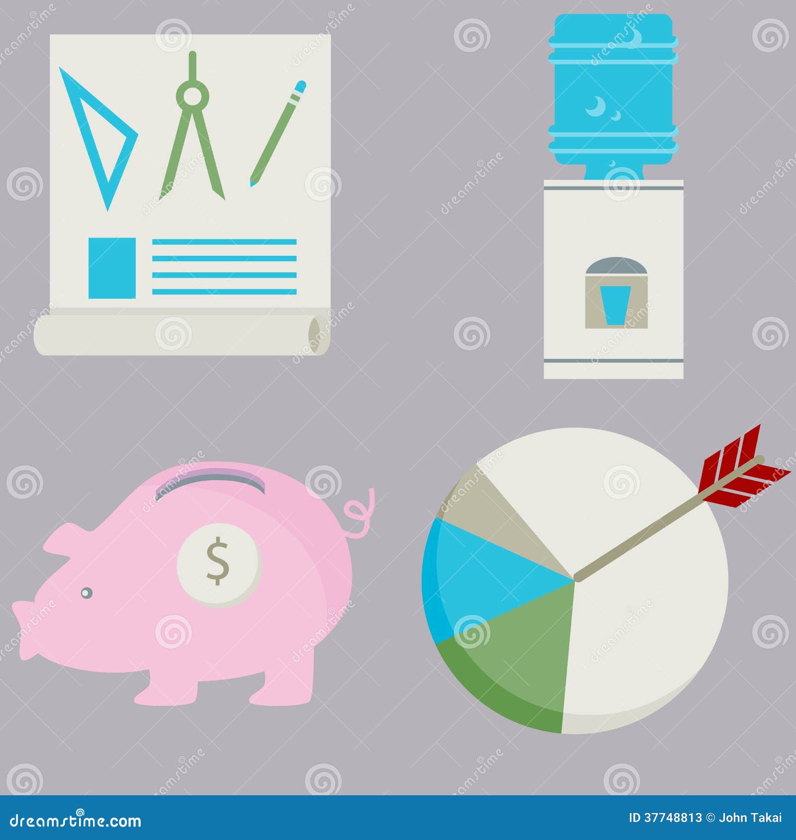 Business Financial Flat Icon Set Stock Vector - Illustration of pencil ...