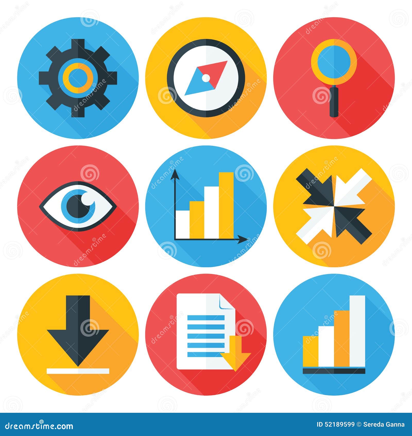 Business Flat Circle Icons Set with Long Shadows Stock Vector ...